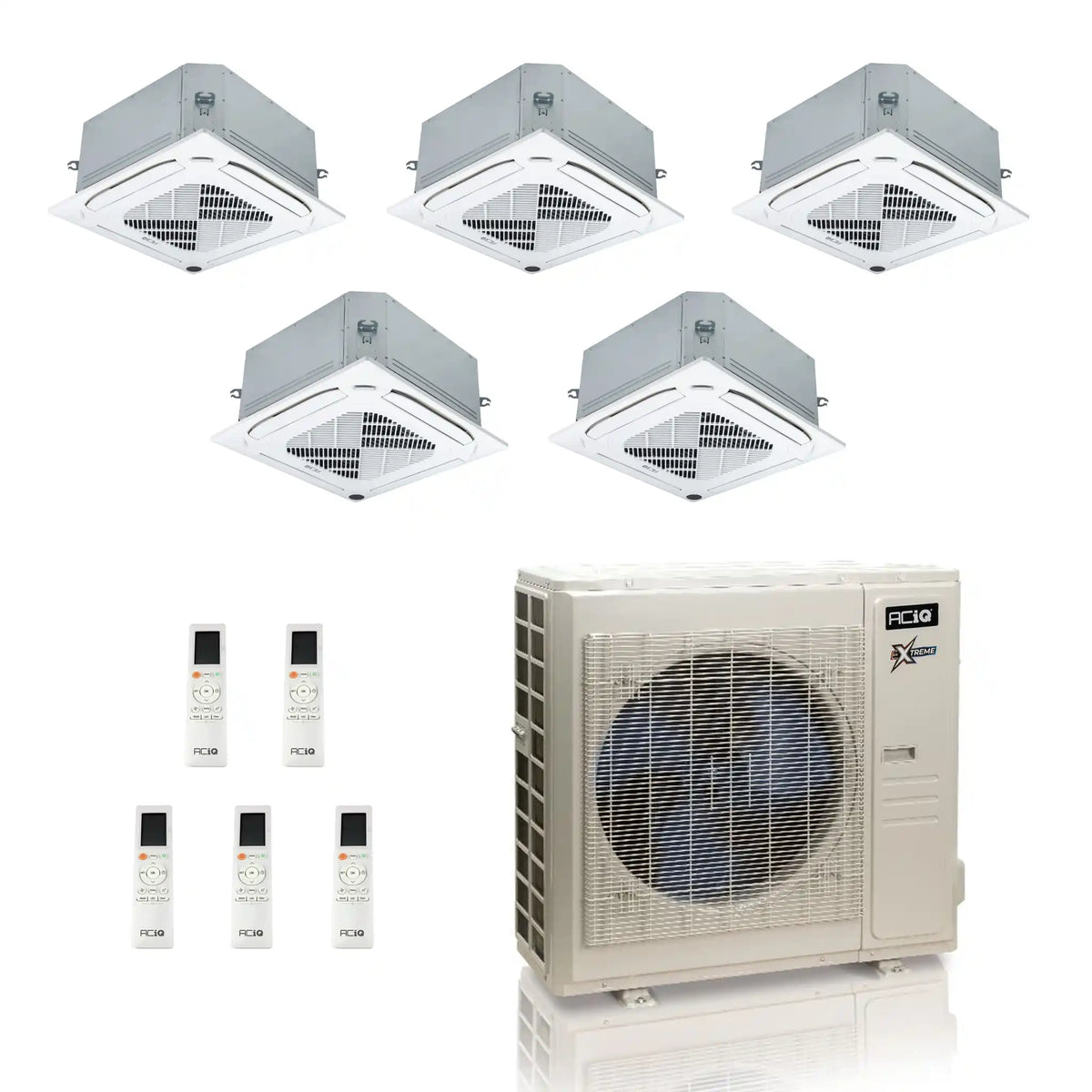 ACiQ 36K BTU 23 SEER2 Extreme Ceiling Cassette Mini Split 5-Zone 9+9+9