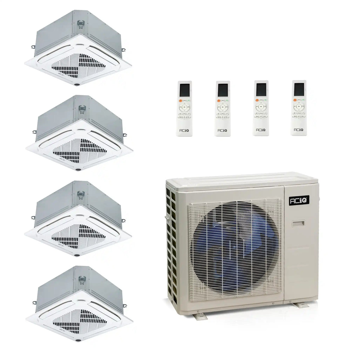 ACiQ 55K BTU 22 SEER2 Ceiling Cassette Mini Split System 4-Zone 9+12+1 ...