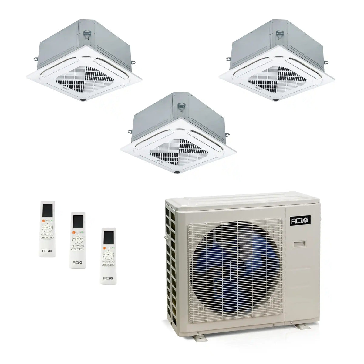 ACiQ 55,000 BTU 22 SEER2 Ceiling Cassette Mini Split System 3-Zone 12 ...
